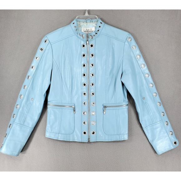 Aria | Jackets & Coats | Vintage Aria Women Sz S Baby Blue Moto Jacket ...